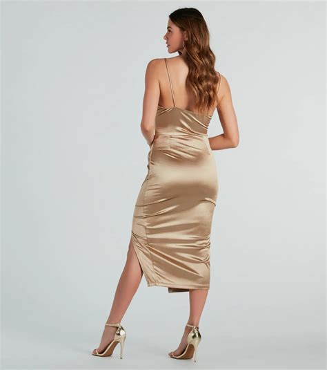 Classic Glamour High Slit Satin Midi Dress And Windsor