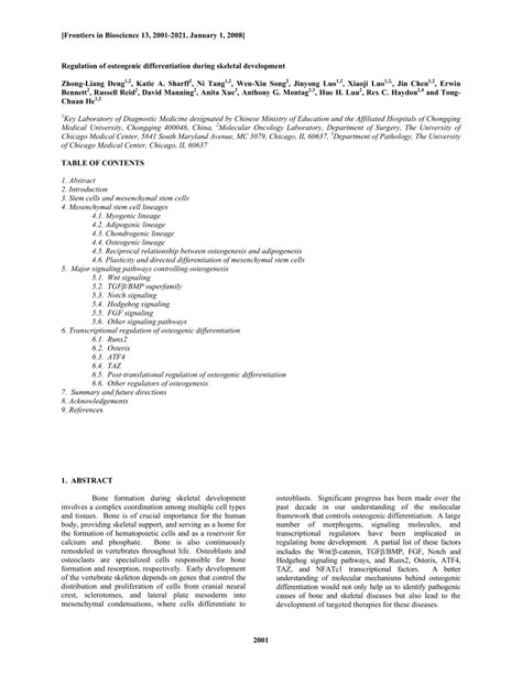 Pdf Regulation Of Osteogenic Differentiation During Skeletal Development