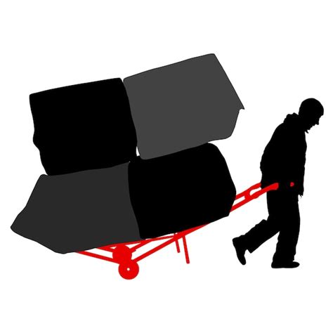 Schwarze Silhouette Harter Arbeiter Schubkarre Schieben Und Gro E Kiste Isoliert Auf Wei Em