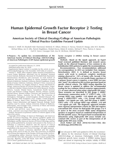 Her2 Guidelines Pdf Immunohistochemistry Biology