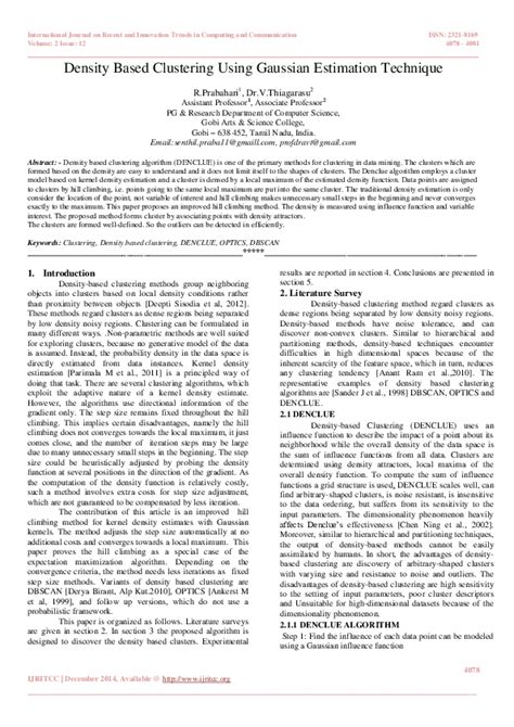 Pdf Density Based Clustering Using Gaussian Estimation Technique