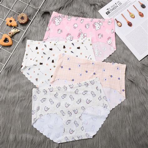 Y2k Women S Fashion Ice Silk Hello Kitty Cartoon Printed Panties Cotton