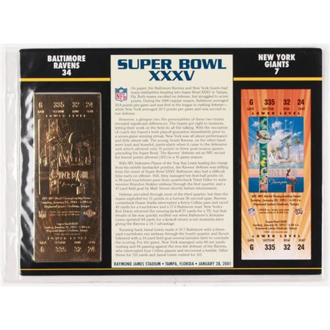 Commemorative Super Bowl XXXV Scorecard With 22kt Gold Ticket