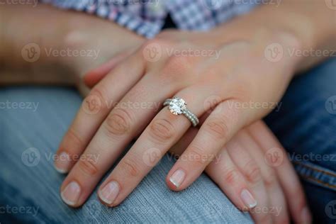 Woman Showing Off Her Beautiful Diamond Engagement Ring 55681528 Stock