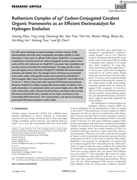 Pdf Ruthenium Complex Of Sp2 Carbon‐conjugated Covalent Organic Frameworks As An Efficient