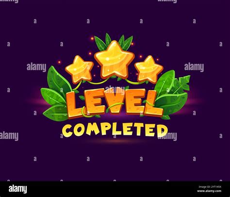 Level Complete Game Asset Icon Level Up Badge With Golden Stars Green