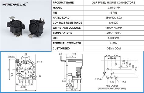 Xlr 5 Pin Female Audio Speaker Socket Panel Mount Connector