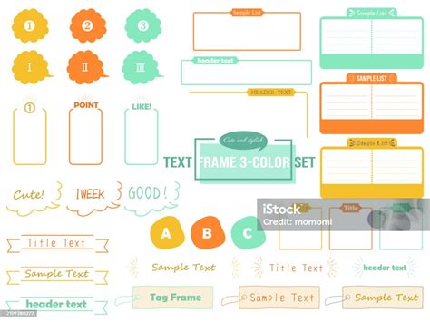 잡지 스타일의 스타일리시한 텍스트 프레임 3색 비타민 컬러 콤비네이션 세트 개체 그룹에 대한 스톡 벡터 아트 및 기타 이미지 개체 그룹 공란 구름 Istock