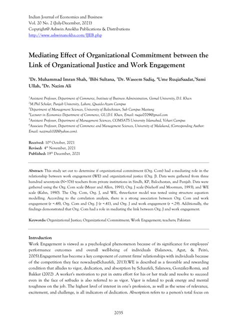 Pdf Mediating Effect Of Organizational Commitment Between The Link Of Organizational Justice