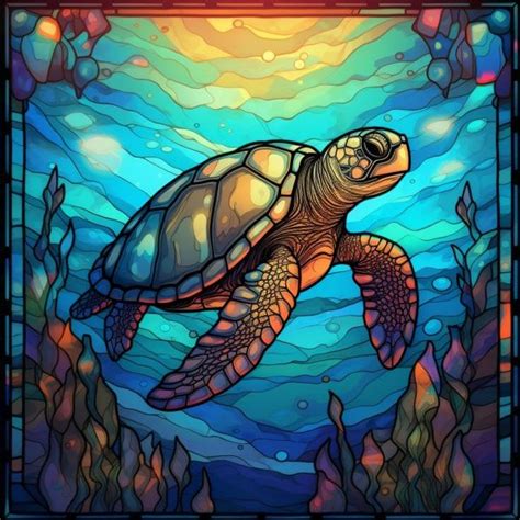 Sea Turtle Stained Glass Window Sea Turtle Window Film Sea Turtle