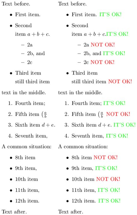 text manipulation how to add check missing punctuation marks itemize