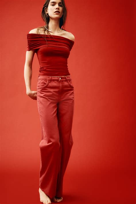 Топ с набори и голи рамене Червен ЖЕНИ Handm Bg