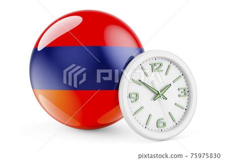 Armenian flag with clock. Time in Armenia, 3D... - Stock Illustration ...