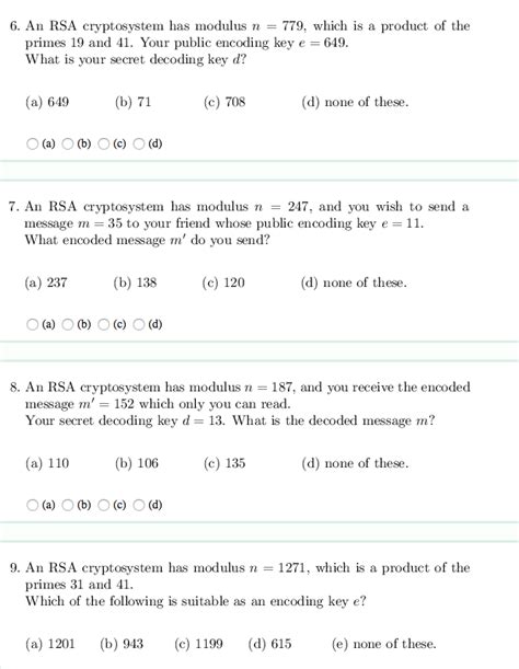 Solved 6 An Rsa Cryptosystem Has Modulus N Primes 19 And