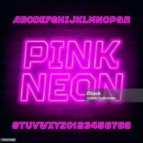 Font Alfabet Neon Merah Muda Huruf Dan Angka Bola Lampu Terang
