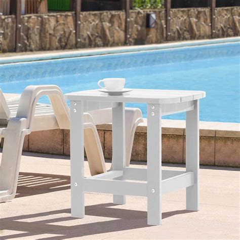 Sonkuki White Plastic Outdoor Side Table Patio Adirondack Square End