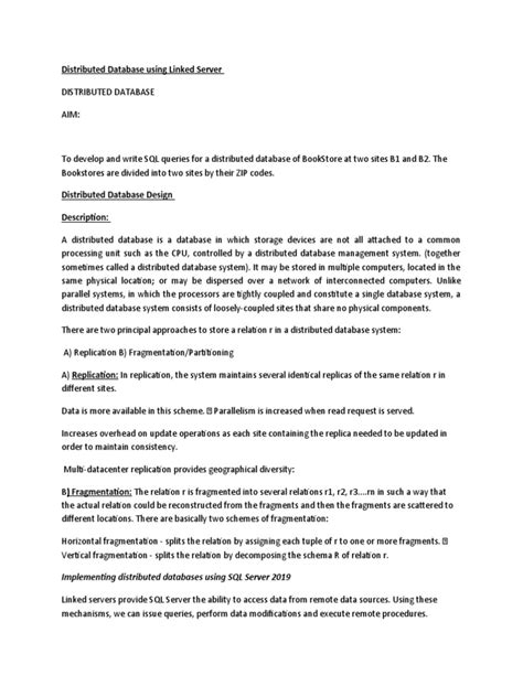 Distributed Database Using Linked Server Pdf Databases
