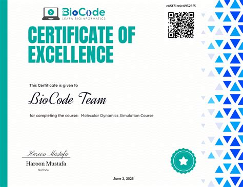 Certificate Molecular Dynamics Simulation Course – BioCode