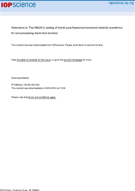 Addendum To ‘the Ninja 2 Catalog Of Hybrid Post Newtoniannumerical