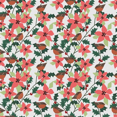 Christmas Flower And Bird Seamless Pattern Background Wallpaper