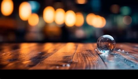 Premium Ai Image A Glass Ball On A Table With A Blurry Background
