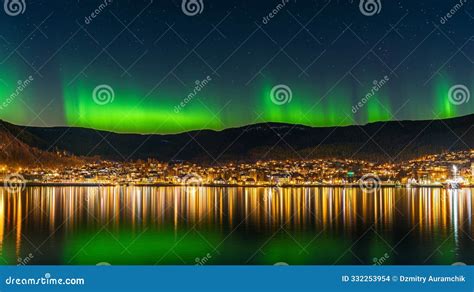 Aurora Borealis Norwegian Northern Lights In Tromso Norway Stock
