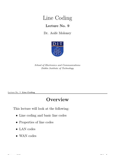 Line Coding Lecture No 9 Dr Aoife Moloney Pdf Telecommunications Data Transmission