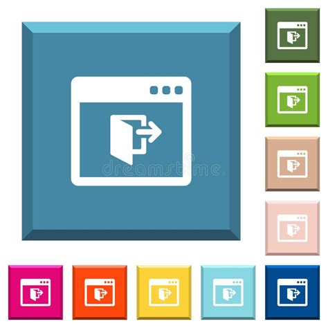Application Exit White Icons On Edged Square Buttons Stock Vector