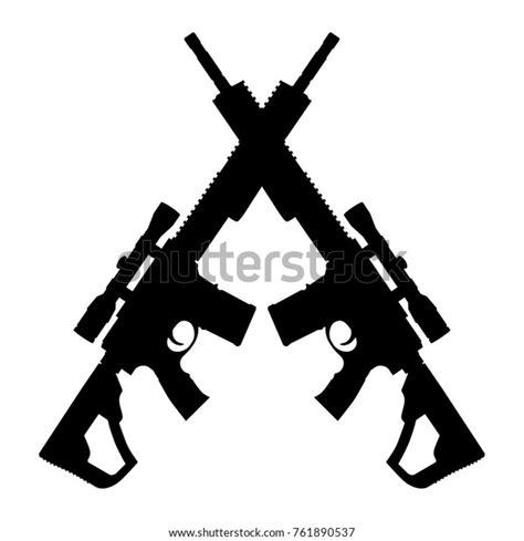 Vector Illustration Two Crossed Assault Rifle Stock Vector Royalty
