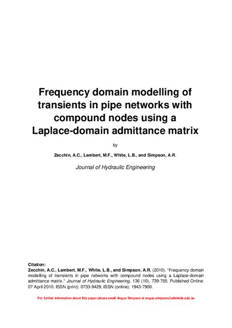 Pdf Frequency Domain Modeling Of Transients In Pipe Networks With
