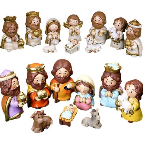 Nativity ชุดสำหรับคริสต์มาส10pcs เรซิ่น Manger Scene เครื่องประดับพระเยซู Figurines ชุด Virgin