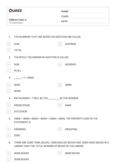 50 Addition Worksheets For 4th Class On Quizizz Free And Printable