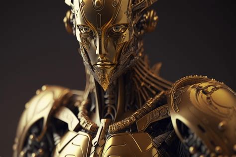 Premium Ai Image A Golden Robot With A Skull On It