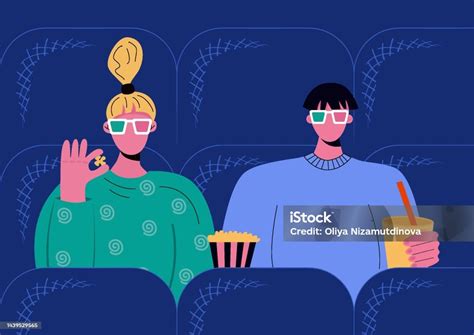 부부가 영화를보고 있습니다 3d 안경을 쓴 남성과 여성 캐릭터 벡터 평면 만화 그림 영화에 대한 스톡 벡터 아트 및 기타 이미지