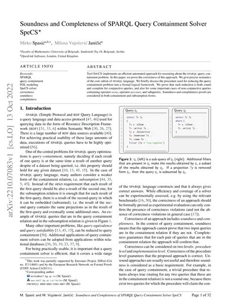 Soundness And Completeness Of Sparql Query Containment Solver Specs