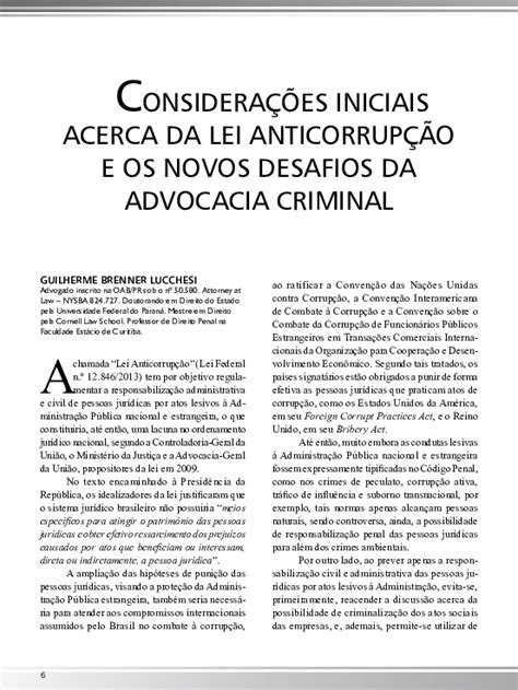 Pdf Considerações Iniciais Acerca Da Lei Anticorrupção E Os Novos