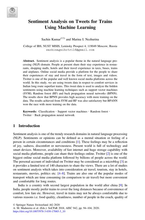 PDF Sentiment Analysis On Tweets For Trains Using Machine Learning