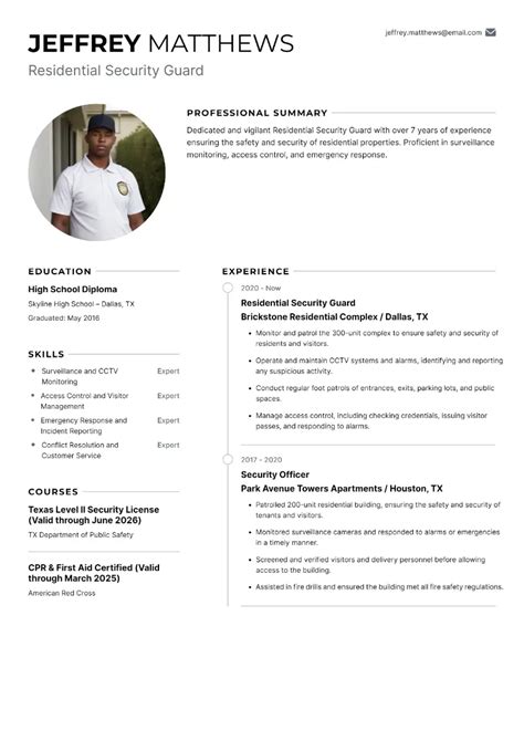 Sample Resume For Security Guard