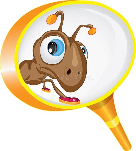 Curious Ant Looking Through A Magnifying Glass Stock Illustration
