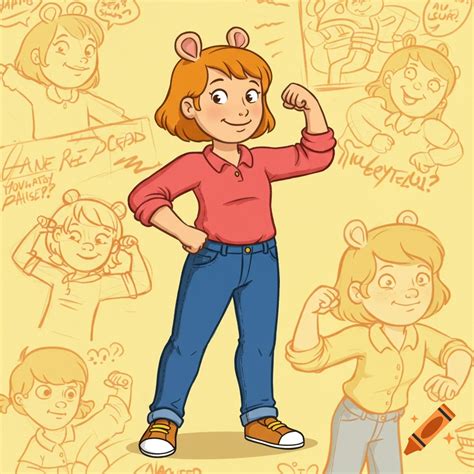 Cartoon Of Jane Read From Arthur Flexing In A Red Shirt And Blue Jeans
