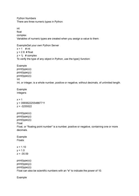 Python Numbers Notes Python Numbers There Are Three Numeric Types