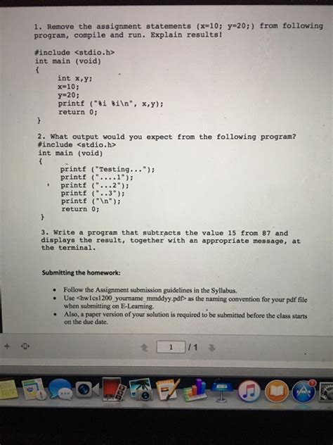 Solved Remove The Assignment Statements X 10 Y 20