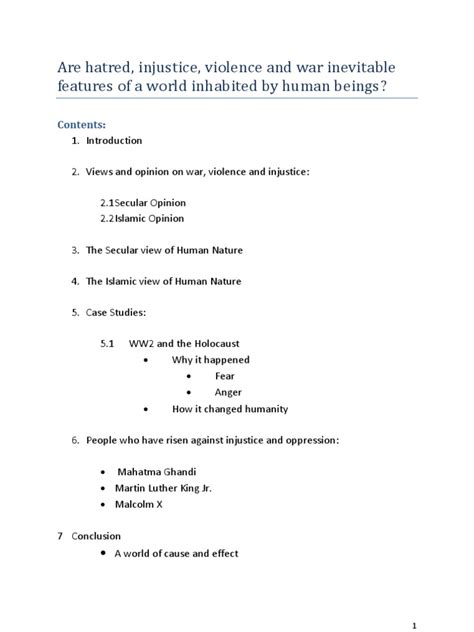 Are Hatred Injustice Violence And War Inevitable Features Of A World