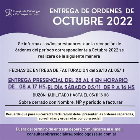 ENTREGA DE ÓRDENES PERÍODO OCTUBRE 2022 CPPS