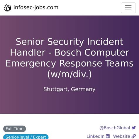 Hiring Senior Security Incident Handler Bosch Computer Emergency