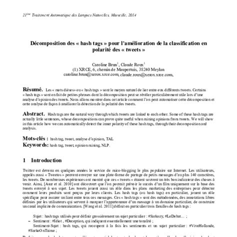 Decomposing Hashtags To Improve Tweet Polarity Classification Décomposition Des Hash Tags