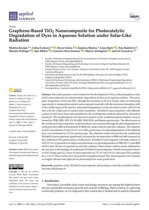 Pdf Graphene Based Tio2 Nanocomposite For Photocatalytic Degradation