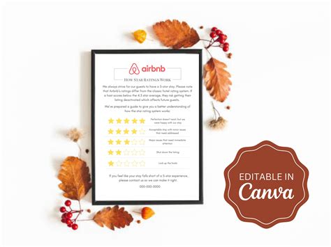 Airbnb Star Rating Explanation Printable Editable Template 5 Star