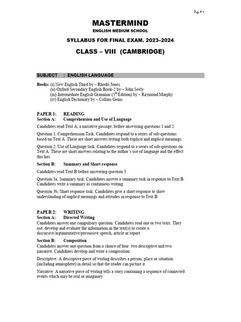 8 Class Viii Syllabus For Final Exam Cambridge 2023 2024