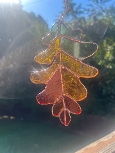 Fall Oak Leaf Stained Glass Etsy